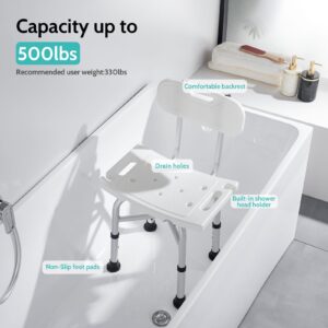 LUFEIDRA Shower Chair for Inside Shower with Back, 500lbs Heavy Duty and Adjustable Height Bath Chair Shower Seat with Crossbar Supports for Elderly, Adults Child and Women