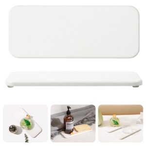 wall qmer fast drying stone soap tray, 9.9'' × 4'' stone drying tray & toothbrush holders for bathroom counter, diatomaceous earth water absorbing stone tray for sink, white, 1 pack