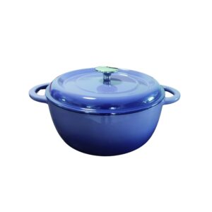 enameled dutch oven with lid ，dual handles ，oven safe up to 500° f or on stovetop，use to marinate, cook, bake, refrigerate ， blue