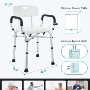 VFAUOSIT Shower Chair for Inside Shower, FSA/HSA Eligible 6-Height (550 lb) Shower Chair for Elderly and Disabled with Arms and Back, Shower Seats for Adults with Shower Bag, Bath Chairs for Seniors