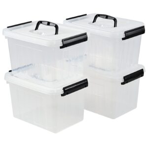 wekioger 4 pack 6 quart latching box, clear lidded storage bins, small container with handle