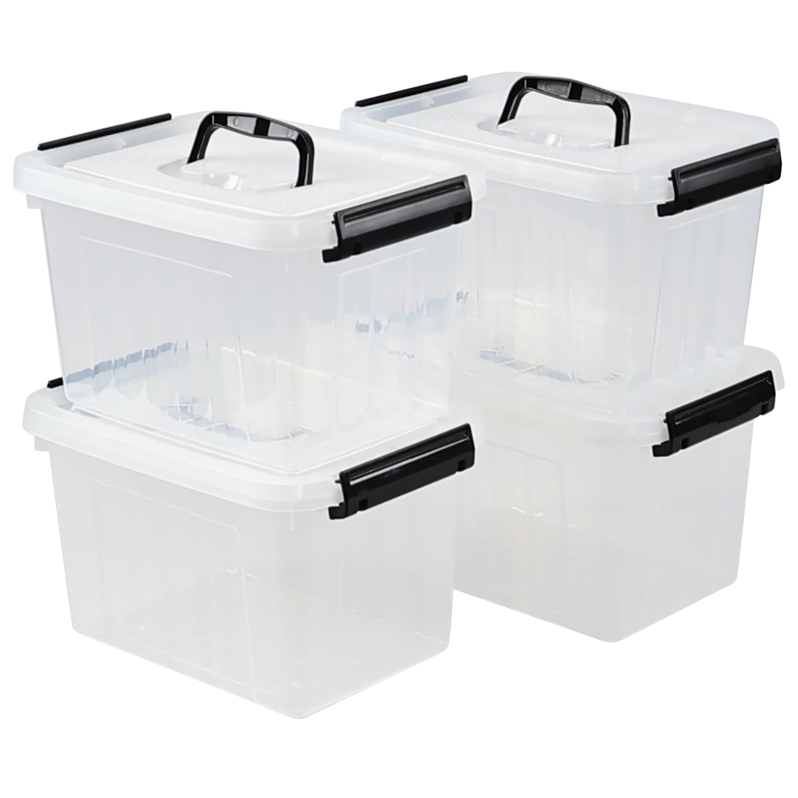 Wekioger 4 Pack 6 Quart Latching Box, Clear Lidded Storage Bins, Small Container with Handle