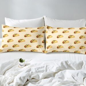 Erosebridal Taco Bedding Set Mexican Fast Food Comforter Cover Twin Mexican Party Decorations Duvet Cover, Delicious Food Cartoon Style Bedspread Cover with 1 Pillow Case, Zipper Closure