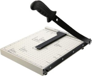 paper cutter for cardstock heavy duty 12 inch, 12" cut length guillotine paper trimmer for cardstock metal base, 12 sheets capacity, for home office classroom school, off white