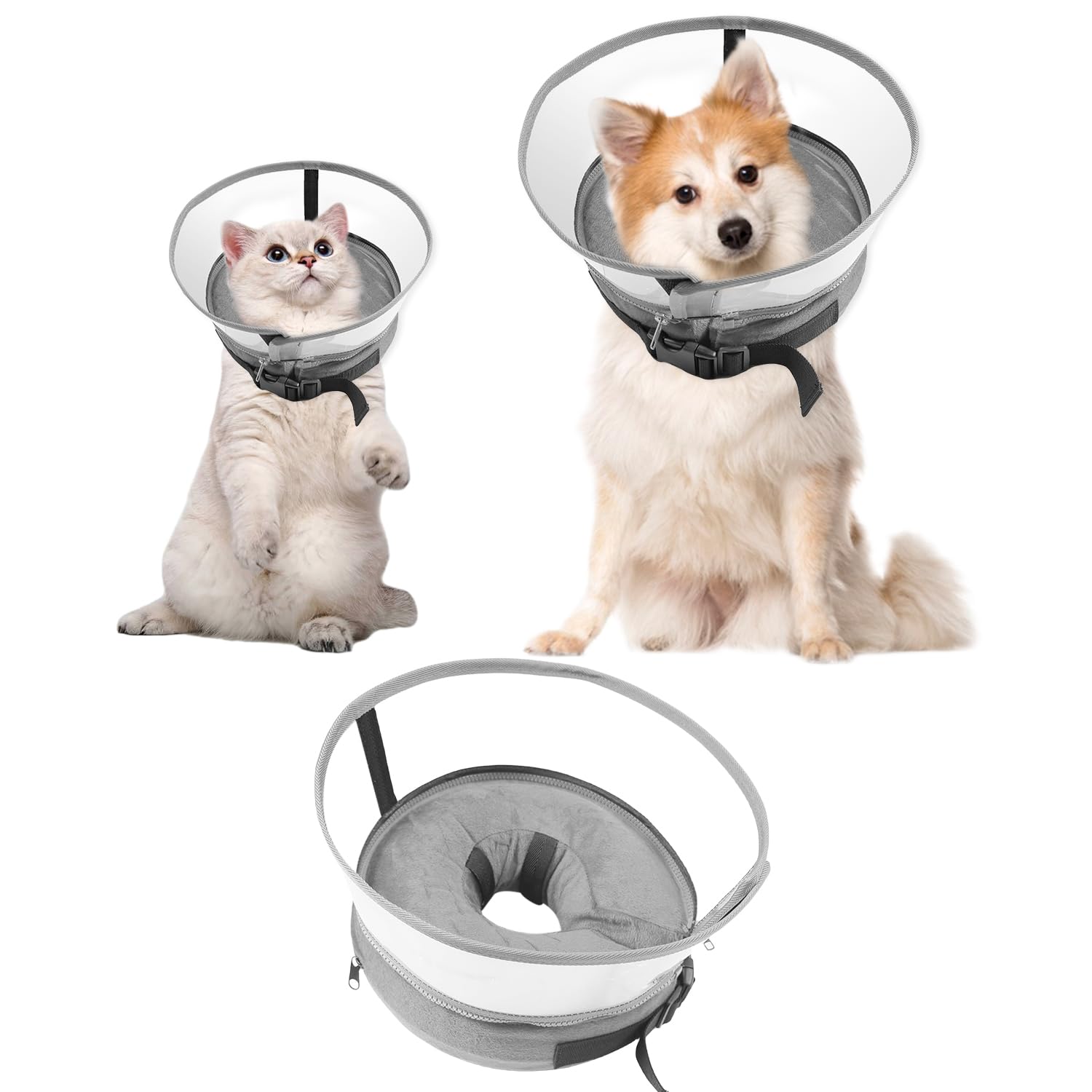 Dog Cone Collar, Inflatable Dog Cone After Surgery for Small Medium Large Dogs, Soft Dog Cone of Alternative with Enhanced Anti-Licking Guard Shield for Pets (Grey, M (Neck: 9"-12"))