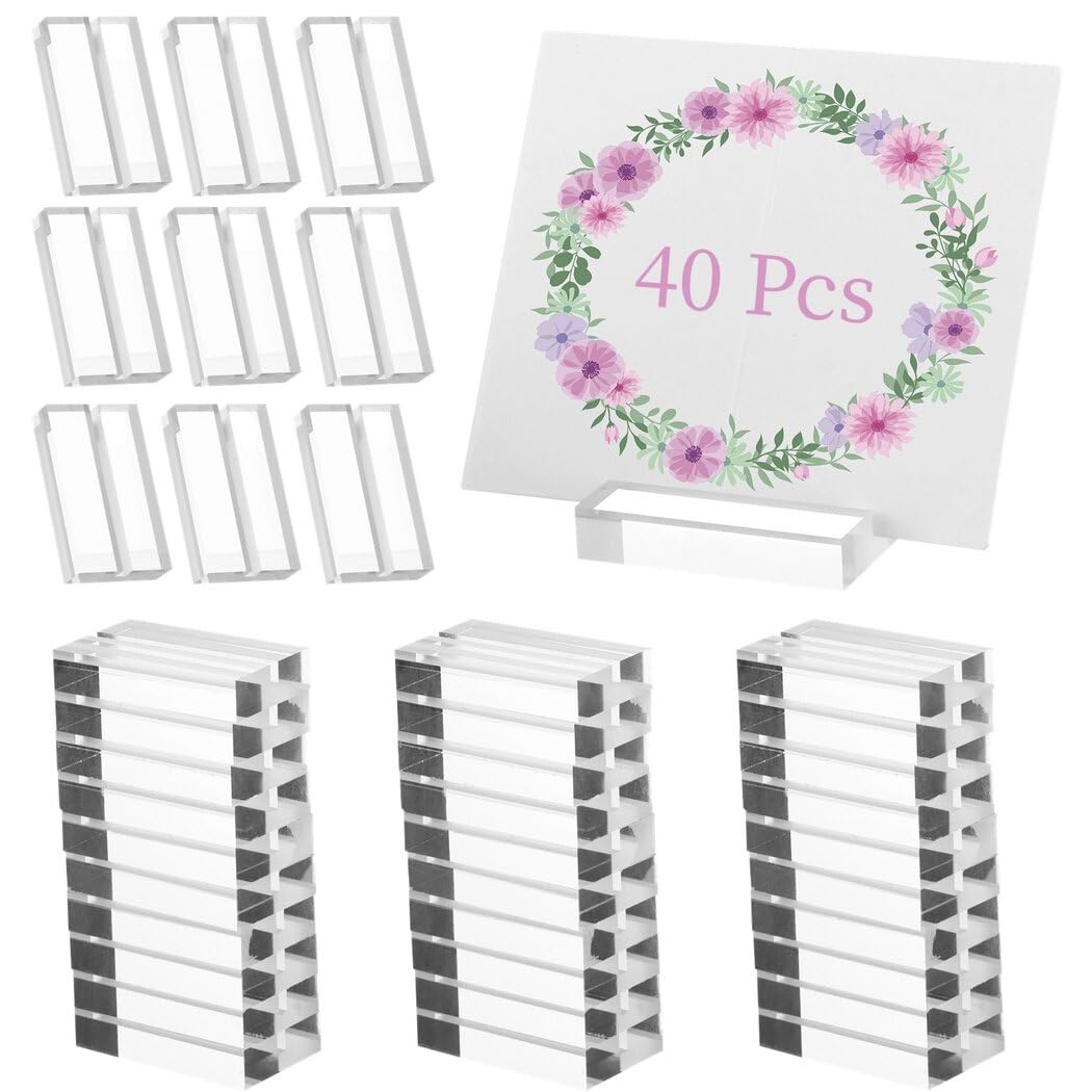 Lnrueg 40 Pcs Acrylic Place Card Holders, Transparent Sign Holders, Menu Holders with Card Slot, Table Numbers Display Stands for Wedding Party Banquet Meeting