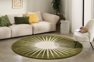 rugrestore innovations handmade round area rug 100% new zealand wool modern circular rug for living room bedroom dining room kitchen (moss green, 4 x 4 round)