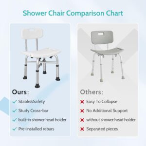 LUFEIDRA Shower Chair for Inside Shower with Back, 500lbs Heavy Duty and Adjustable Height Bath Chair Shower Seat with Crossbar Supports for Elderly, Adults Child and Women