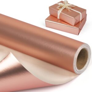 rose gold wrapping paper roll - solid color metallic wrapping paper - matte wrapping paper roll - gift wrapping paper for birthday wedding christmas mother's day baby shower - 17 inches x 32.8 feet