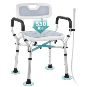 vfauosit shower chair for inside shower, fsa/hsa eligible 6-height (550 lb) shower chair for elderly and disabled with arms and back, shower seats for adults with shower bag, bath chairs for seniors