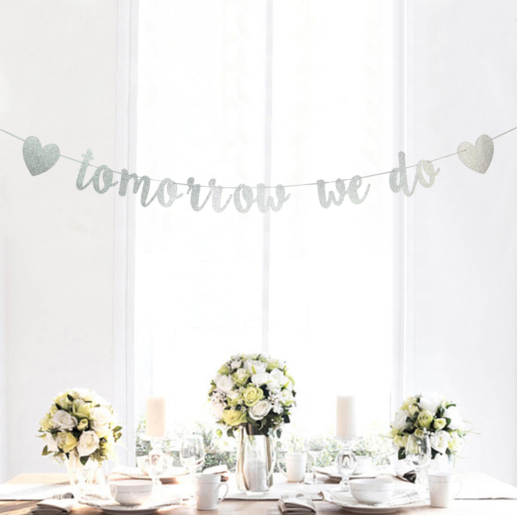 Etaredkj Tomorrow We Do Banner Hanging Garland for Rehearsal Dinner Sign Engagement Bridal Shower Wedding Party Decorations Photo Prop Sign (Silver Glitter)