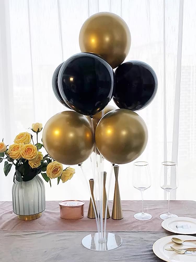 6 Sets Balloon Stand Kit Balloon Holder With Balloon and Base, Balloon Centerpieces for Tables, Black and Gold Party Decorations for Birthday Wedding Anniversary Father's Day New Year Graduation 2024