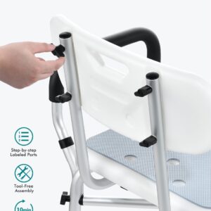 VFAUOSIT Shower Chair for Inside Shower, FSA/HSA Eligible 6-Height (550 lb) Shower Chair for Elderly and Disabled with Arms and Back, Shower Seats for Adults with Shower Bag, Bath Chairs for Seniors