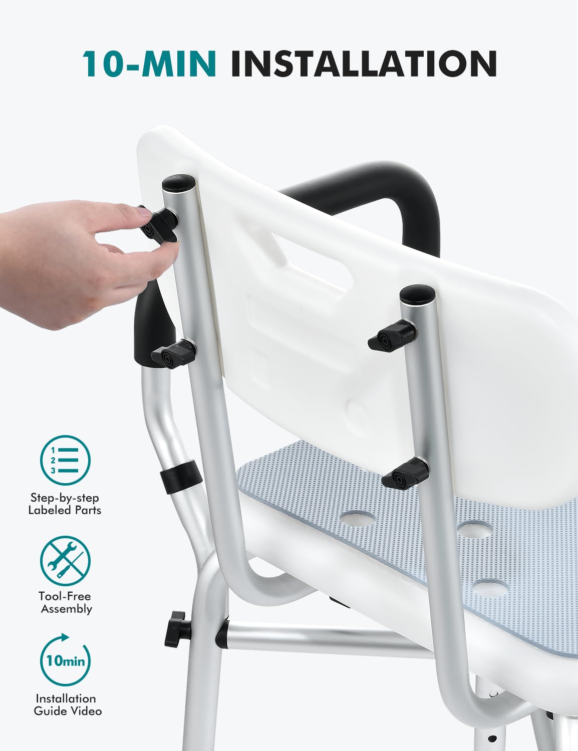 VFAUOSIT Shower Chair for Inside Shower, FSA/HSA Eligible 6-Height (550 lb) Shower Chair for Elderly and Disabled with Arms and Back, Shower Seats for Adults with Shower Bag, Bath Chairs for Seniors