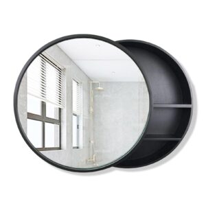 jcsryd bathroom medicine cabinet round wall mounted bathroom mirror with storage, illuminated wood mirror cabinet for bathroom, for bathroom laundry room (color : black a, size : 70cm/28in)