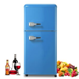 janreay mini refrigerator with freezer 3.5 cu.ft, small refrigerator with 7 settings temperature, adjustable shelves, 2 doors, low noise, mini fridge for apartment, bedroom, office, dorm blue