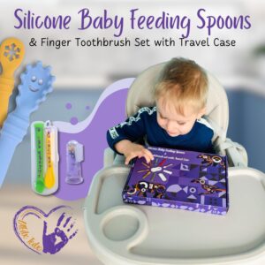 Silicone Baby Spoons - Set Baby Spoons Self Feeding – 8Pcs Food Grade Infant Spoons Baby Eating Supplies with Finger Toothbrush, Travel Case – Cute and Colorful Silicone Baby Spoon for Boys and Girls