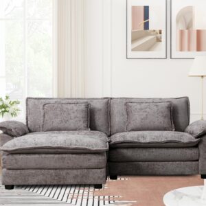 oqqoee sectional sofa cloud sofa couch with ottoman,modern chenille sofa sleeper,comfy deep seat loveseat sofa with pillows for living room, apartment (chenille grey, 2-seater)