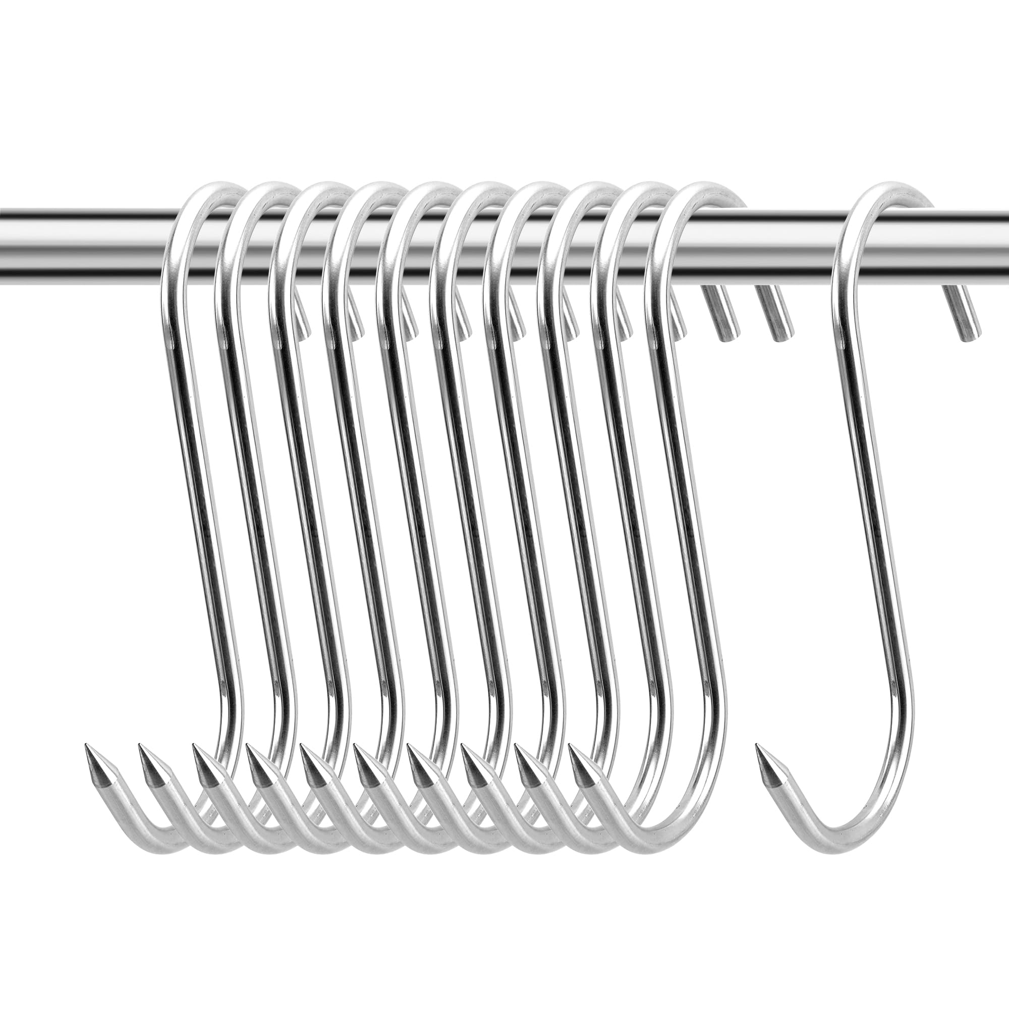 KEJJNYER 10 Pcs Meat Hanging Hooks 8 inch, Stainless Steel Meat Hooks10mm Diameter, Heavy Duty S Meat Hanging Hooks for Butchering, Smoking, Drying, Cooking, Grilling, BBQ