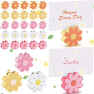 soaoo 30 pieces mini daisy place card holders wood flower table number holders wooden daisy table memo sign stands holder picture holder for birthday wedding baby shower table decoration