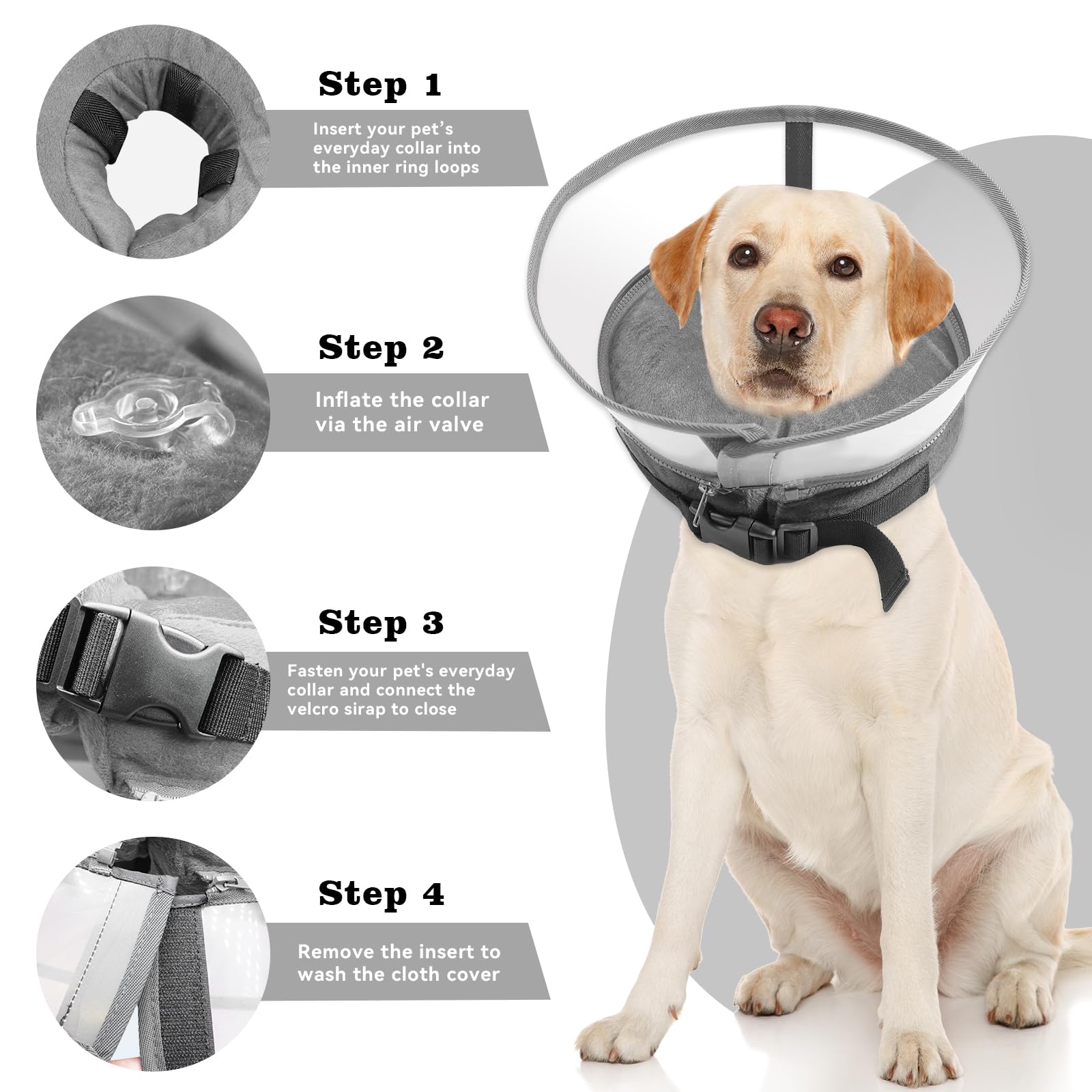 Dog Cone Collar, Inflatable Dog Cone After Surgery for Small Medium Large Dogs, Soft Dog Cone of Alternative with Enhanced Anti-Licking Guard Shield for Pets (Grey, M (Neck: 9"-12"))