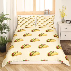 Erosebridal Taco Bedding Set Mexican Fast Food Comforter Cover Twin Mexican Party Decorations Duvet Cover, Delicious Food Cartoon Style Bedspread Cover with 1 Pillow Case, Zipper Closure