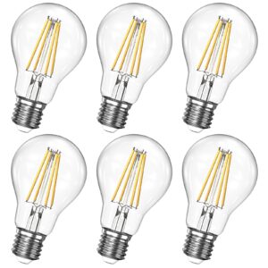 dimmable a19 clear led light bulbs 60w equivalent, 2700k soft warm white light bulbs 6w e26 base, antique edison bulbs for living room bedroom outdoor, 6packs