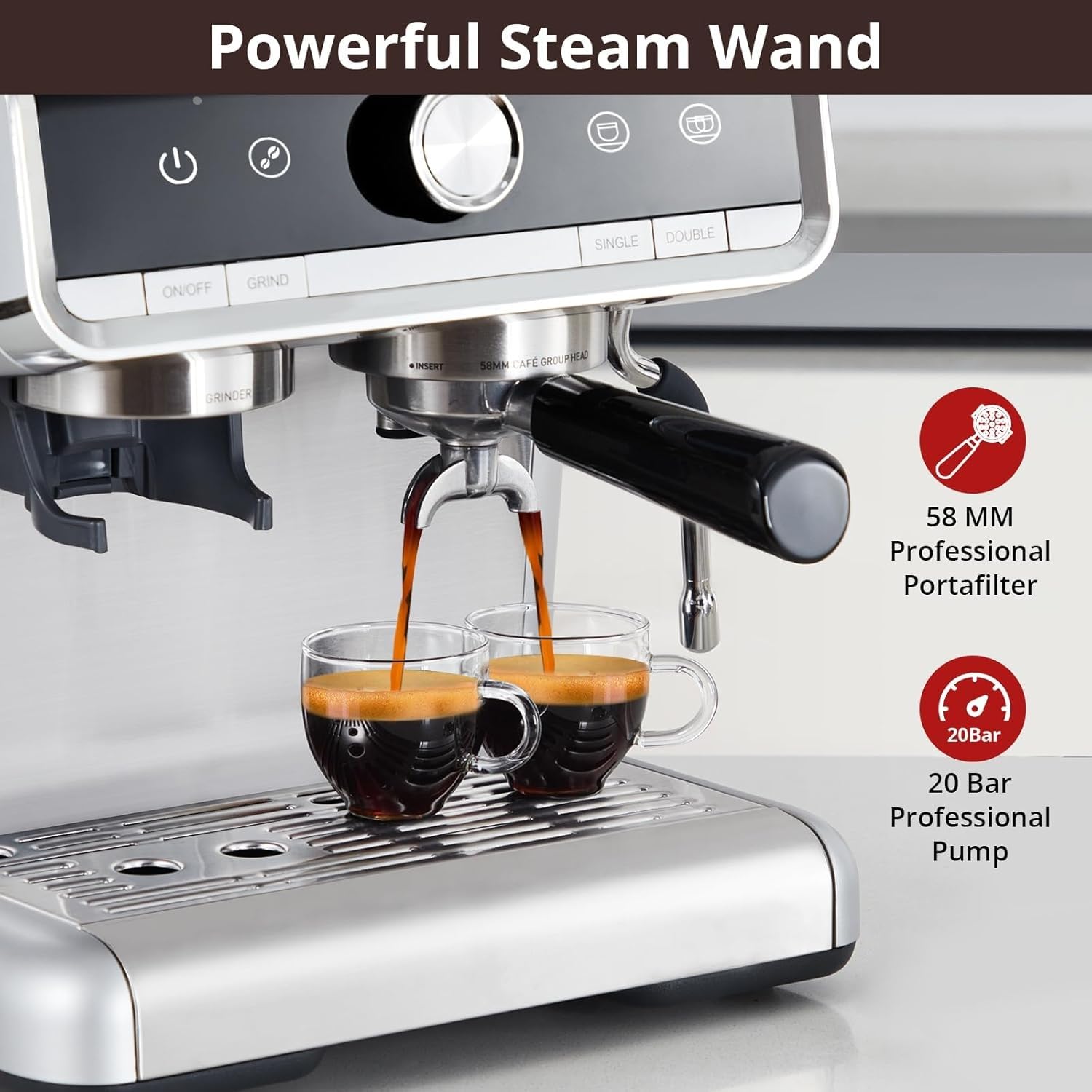 Aprafie Stainless Steel Espresso Machine, 20 Bar Pressure Professional Espresso Machines for Latte, Cappuccino, Macchiato, Home Espresso Maker with Milk Frother, 2.8 Liter Water Tank