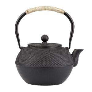 sechudo japanese tetsubin cast iron teapot tea kettle pot with stainless steel infuser for stovetop safe coated with enameled interior (black, 1200ml)