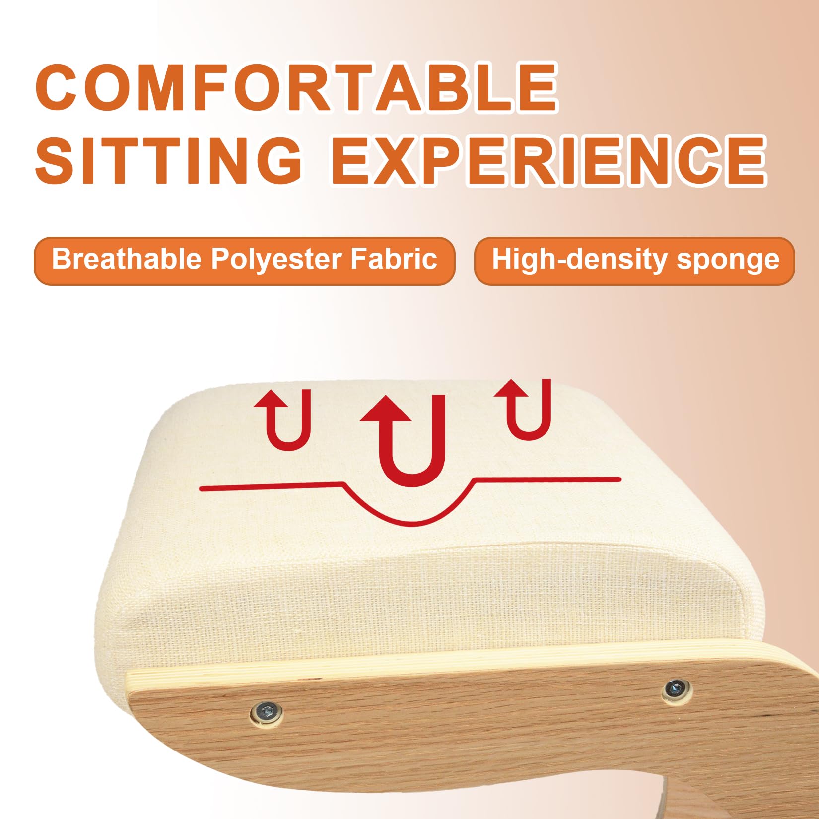 QIUJIARUI Ergonomic Kneeling Chair with Comfort Cushion，Wooden Rocking Seat for Improved Posture – Perfect for Home and Office Use (Beige)