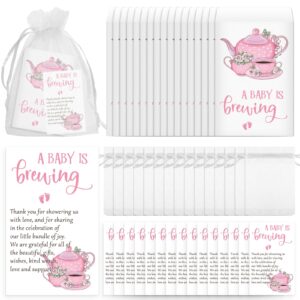 spakon 50 sets baby shower tea party favors baby party gift include a baby is brewing tea bags baby brew bag thank you cards and organza bags baby shower favors for guests gender reveal, no tea (pink)