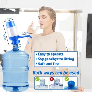 Blue Portable Manual Water Pump for 5 Gallon Bottle, Water Jug Dispenser Bottle Pump Drinking Water Pump with an Extra Short Tube and Cap, Hand Press Water Cooler Dispenser for 2-6 Gallon