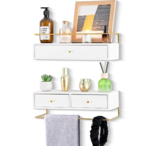 dreampossible floating shelves for wall storage, wall mounted bathroom shelf with drawers set of 2, rustic wood floating drawers for living room, kitchen, wall decor, plants, books