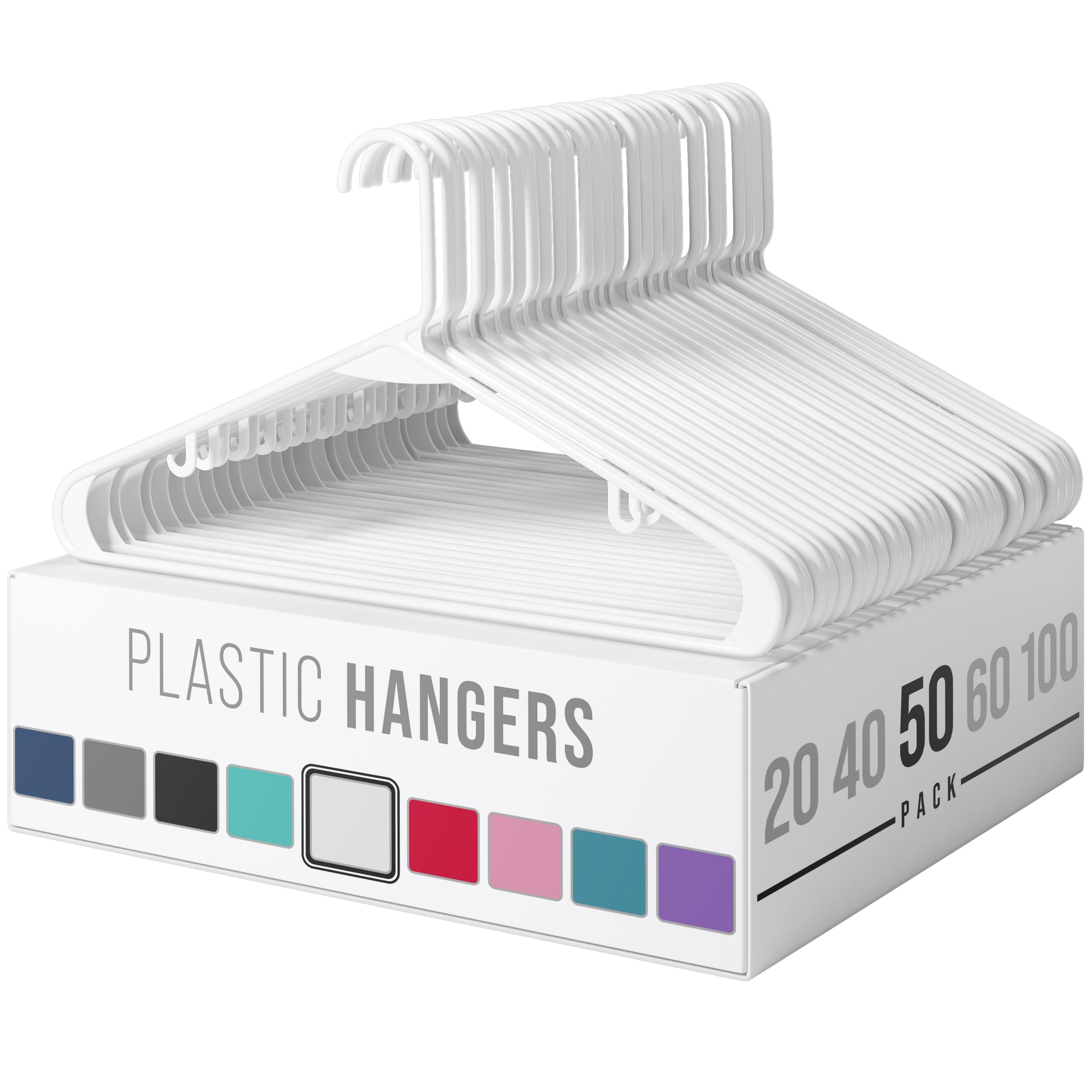 Neaterize Clothes Hangers 50 Pack White - Plastic Hangers - Ganchos Colgar Ropa