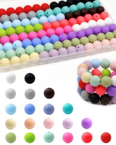 120pcs fiveizero silicone beads, 20 colors 14,15mm silicone beads focal beads rubber round beads mixed color silicone beads bulk for diy and keychain accessories silicone beads crafts making