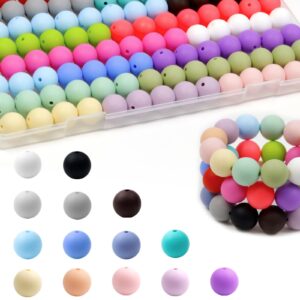 120PCS FIVEIZERO Silicone Beads, 20 Colors 14,15mm Silicone Beads Focal Beads Rubber Round Beads Mixed Color Silicone Beads Bulk for DIY and Keychain Accessories Silicone Beads Crafts Making