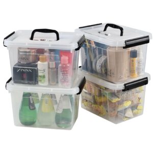 Wekioger 4 Pack 6 Quart Latching Box, Clear Lidded Storage Bins, Small Container with Handle