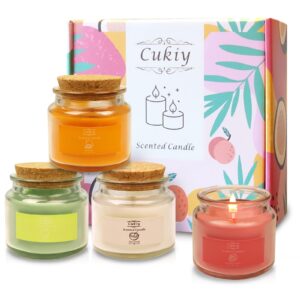 candles, cukiy scented candle gift set popular fruit 4 pack, exquisite colorful smoke-free fragrant aromatherapy jar candles