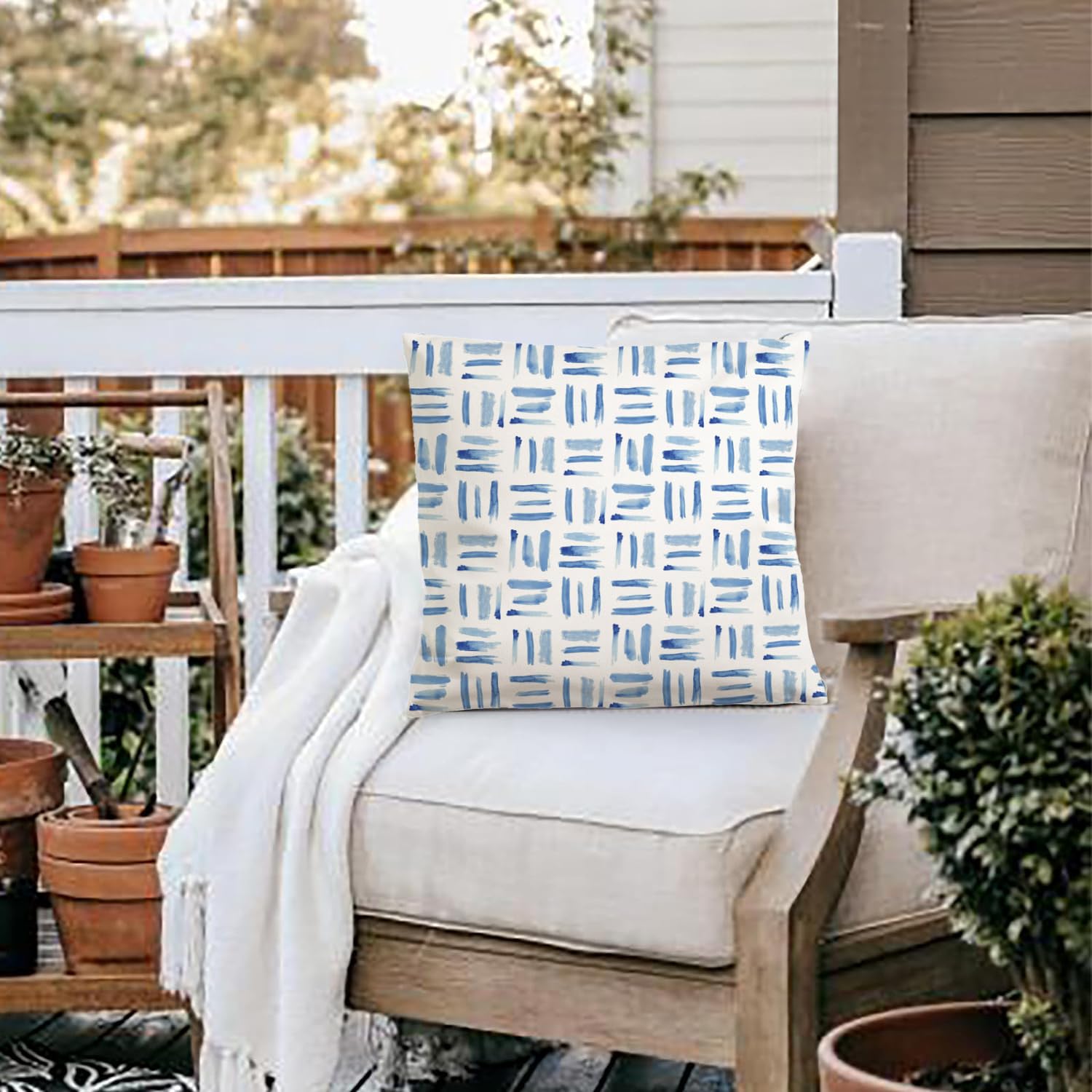 Yaofavo Outdoor Throw Pillow Covers ONLY, 18x18” Fade-Resistant Patio Square Cushion Cases Decorative Throw Pillowcase Shell for Couch Patio Garden Furniture Use - Blue Bricks