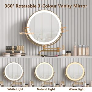 HIMAmonkey Vanity Desk Set with 360° Rotating Mirror and Lights, Small Makeup Vanity with Microfiber Leather, Vanity Table with 2 Drawers, Stool, 3 Lighting Modes - 31.5in Beige