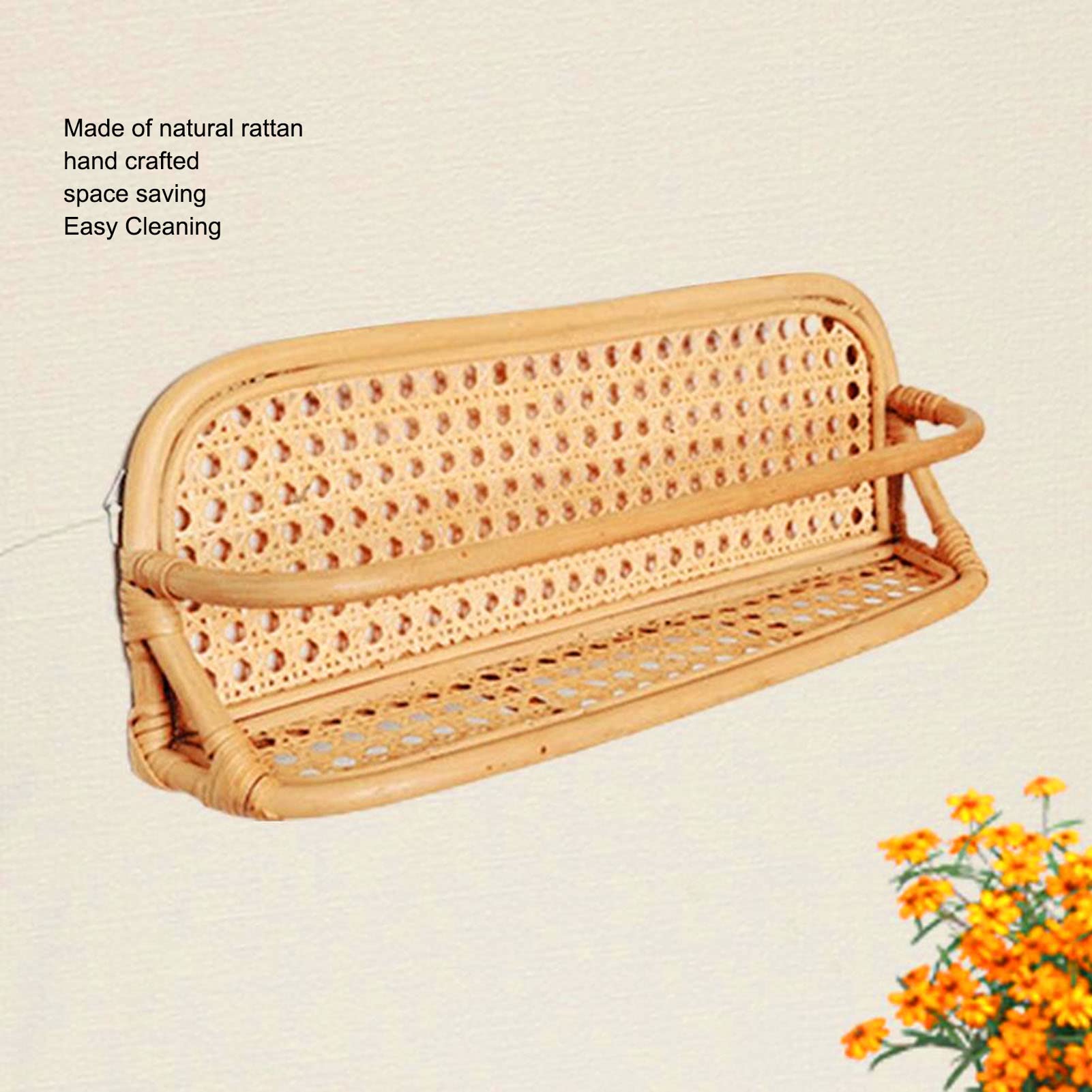 Locadence Rattan Wall Shelf, Traditional Hand Crafted Fine Workmanship Wall Mounted Storage Shelf for Bathroom Kitchen Living Room