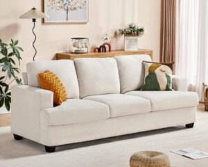 papababe sofa, 3 seater modern couches with extra deep seats, 89 inch wide comfy couches for living room (chenille, beige)