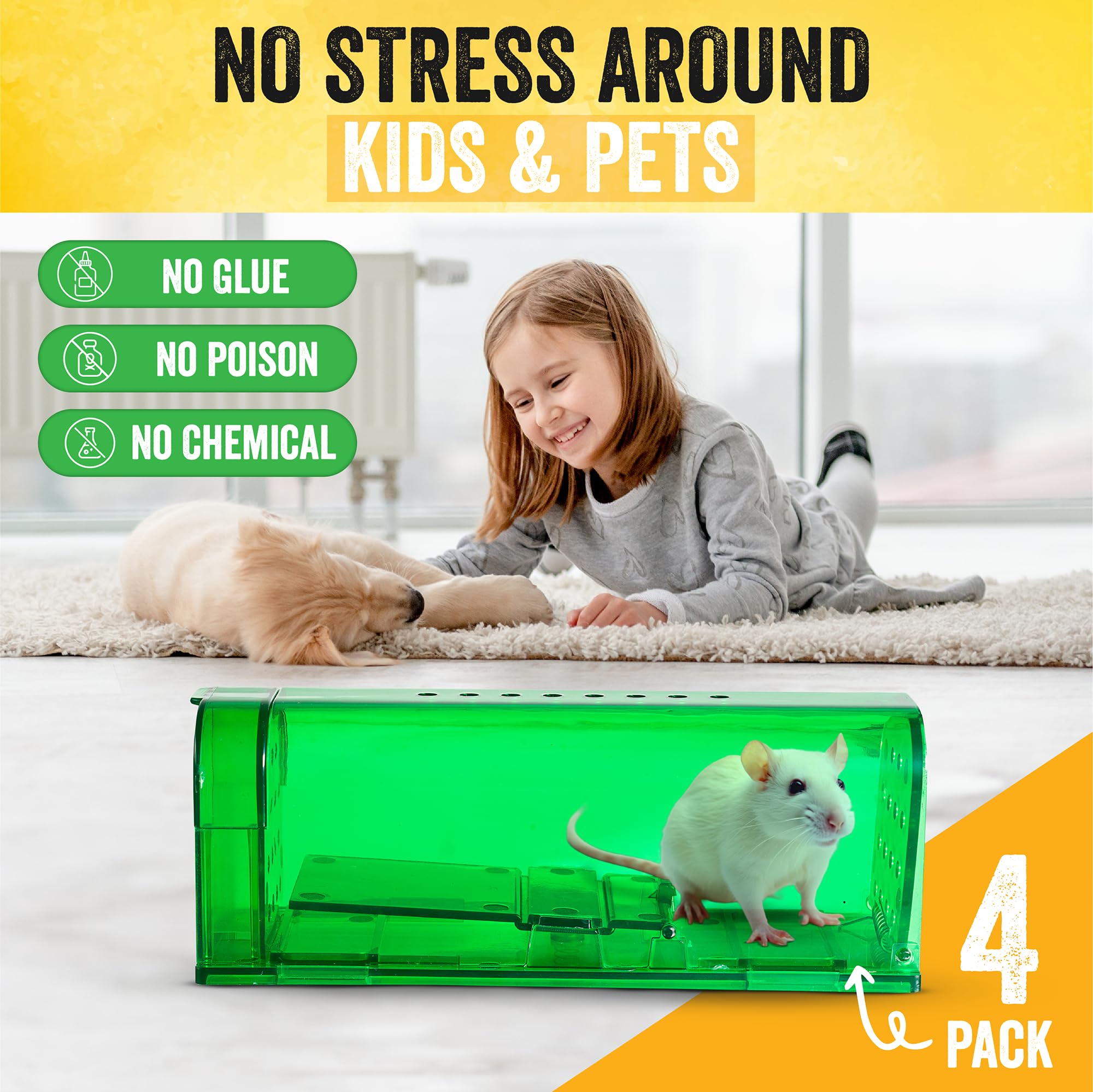 4 Pack Humane Mouse Trap with Easy Release Door, Catch and Release Mouse Traps for Small Spaces, Reusable, No Kill Mouse Traps, Humane Mouse Traps Indoor for Home