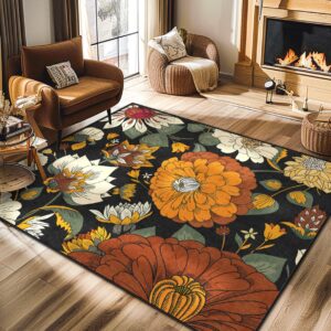 tyrot black boho floral living room rugs washable 8x10 area rug for bedroom farmhouse non slip soft mid century modern accent rugs abstract botanical floor carpet for dining room grils kids room