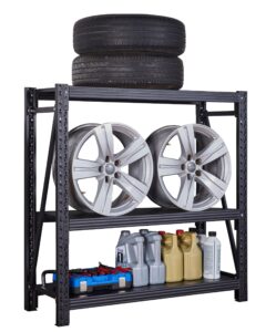 bibkok garage shelving rack,3-tier industrial shelving,adjustable warehouse storage rack,heavy duty workshop shelf for basement supermarket(n120,black)