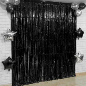 katchon, shiny black backdrop curtain - 3.2x6.5 feet, pack of 2 | black streamers for black birthday decorations | happy new year backdrop for happy new year decorations | death to my 20s decorations