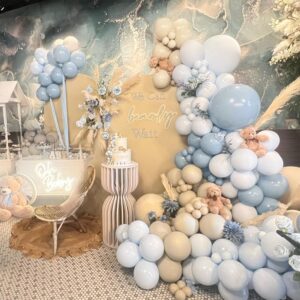 Dusty Blue Balloon Garland Kit 151Pcs Macaron Blue Dusty Blue Sand White Nude Balloons for Baby Boy Party Bear Theme Birthday Baby Shower Gender Reveal Bridal Wedding Party Decorations