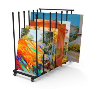 art storage rack,canvas storage for large canvases up to 57 inches,art print display rack,art storage rack with caster wheels for art shows,vendors,large framed art,canvas board,panel,drawing board