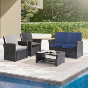 RACLVAY Outdoor Deep Seat Cushions Set, Waterproof & Fade Resistant Patio Furniture Cushions, Deep Seat Bottom and Memory Foam Back Cushion, Outdoor Chair Cushions for Chair and Couch 24x24x4 inch