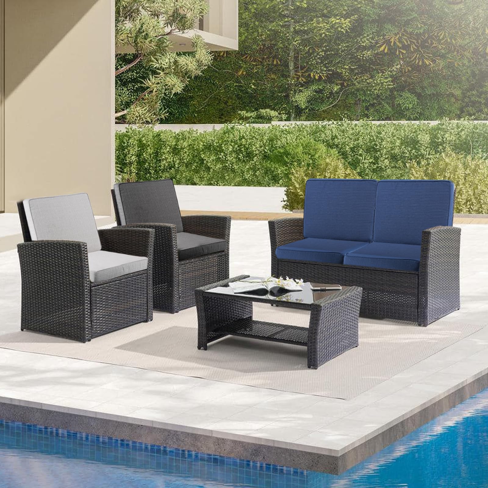 RACLVAY Outdoor Deep Seat Cushions Set, Waterproof & Fade Resistant Patio Furniture Cushions, Deep Seat Bottom and Memory Foam Back Cushion, Outdoor Chair Cushions for Chair and Couch 24x24x4 inch